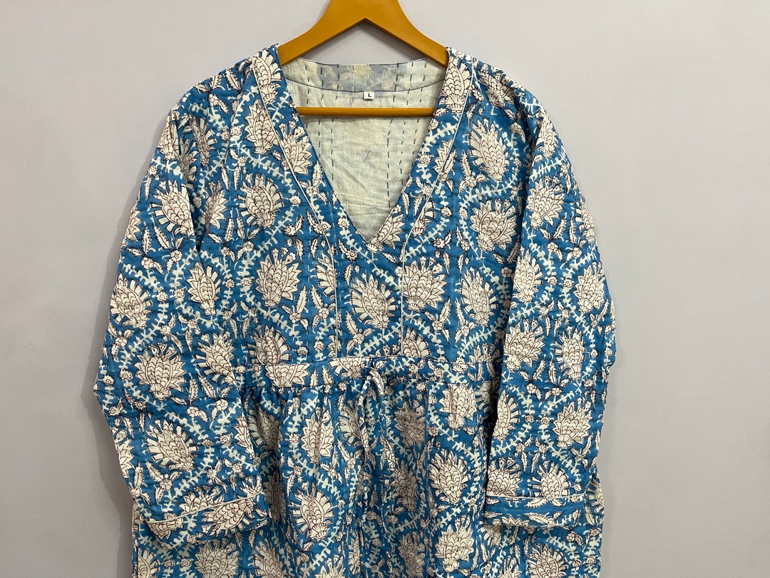 Floral Block Print Kantha Dress, Jaipuri Handmade Kantha Making Dress ...
