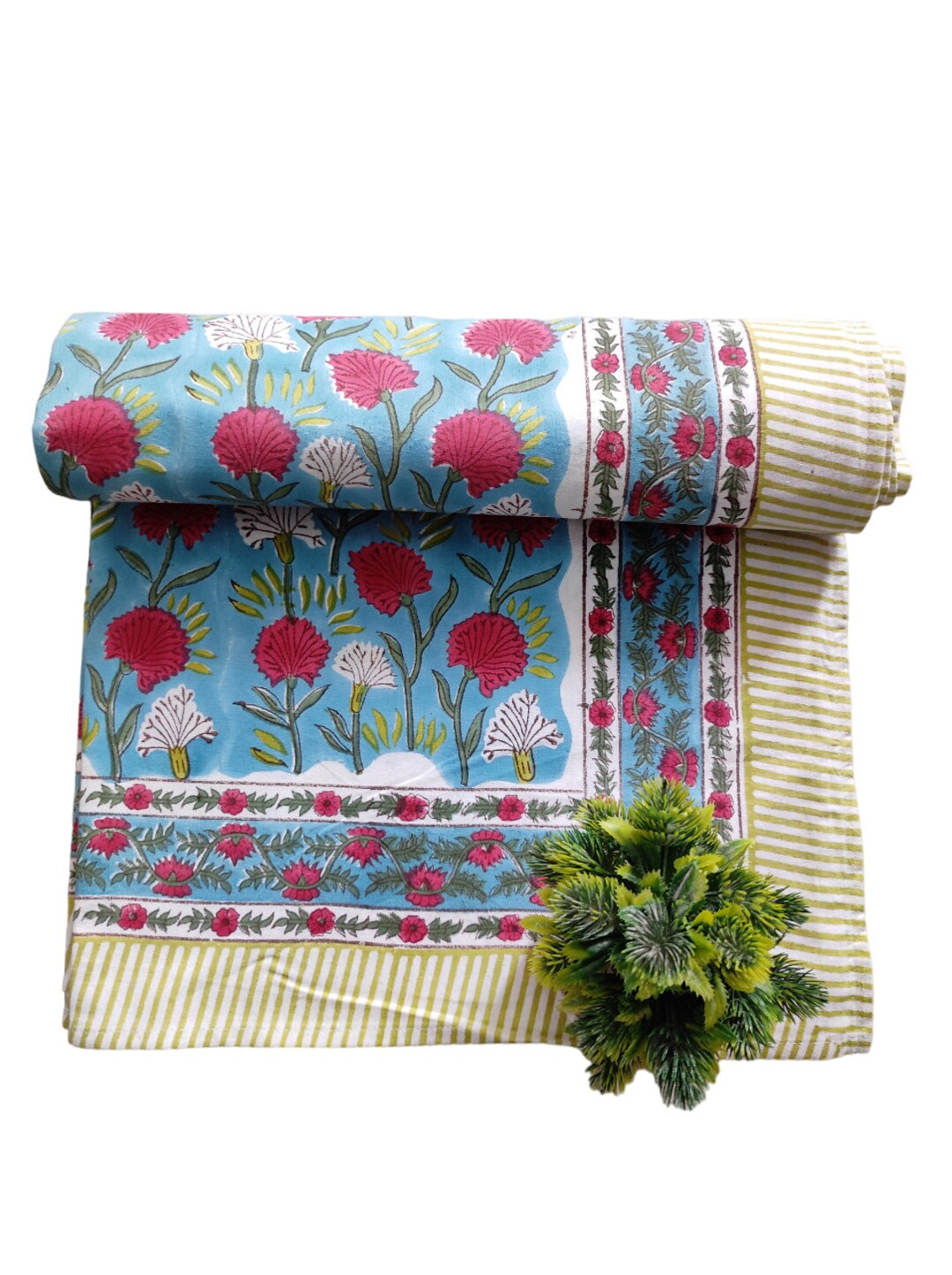 Wall Hanging Bedsheet, Rose Block Print Cotton Flat Sheet Handmade Bed Sheet Floral Print ...