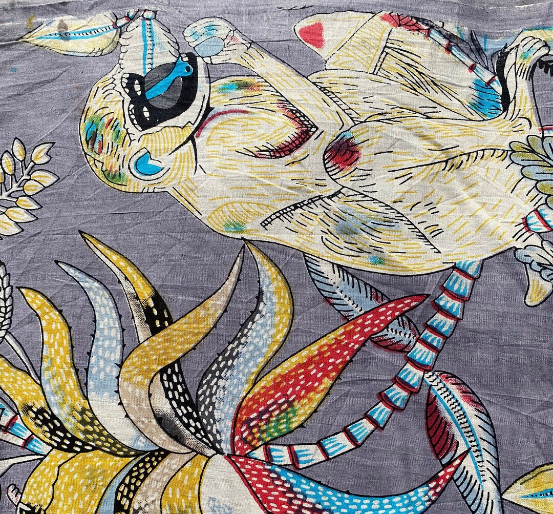 Monkey Block Print Cotton Fabric: Gray Indian Fabric by the Yard - Etsy