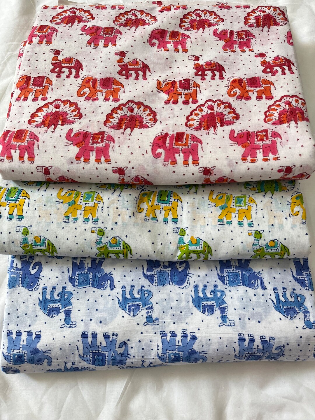 Handmade Indian Cotton Fabric: Animal Block Print, Dressmaking Material ...