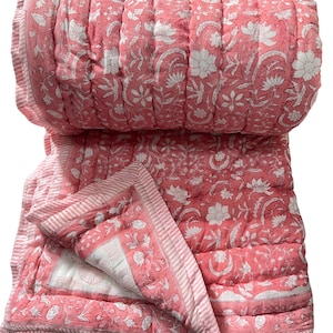 Hand Block Print Cotton Quilt: Reversible Floral Razai Blanket - Etsy