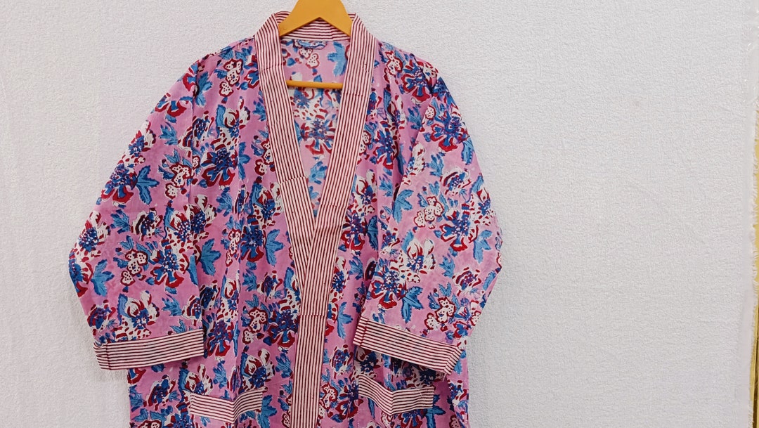 Floral Printed Light Weight Shirt Floral Print Robe Cotton Handmade ...