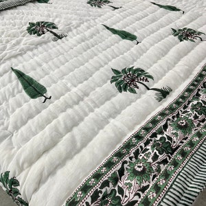 Hand Block Print Razai Quilt: Palm Tree Blanket, King Size - Etsy