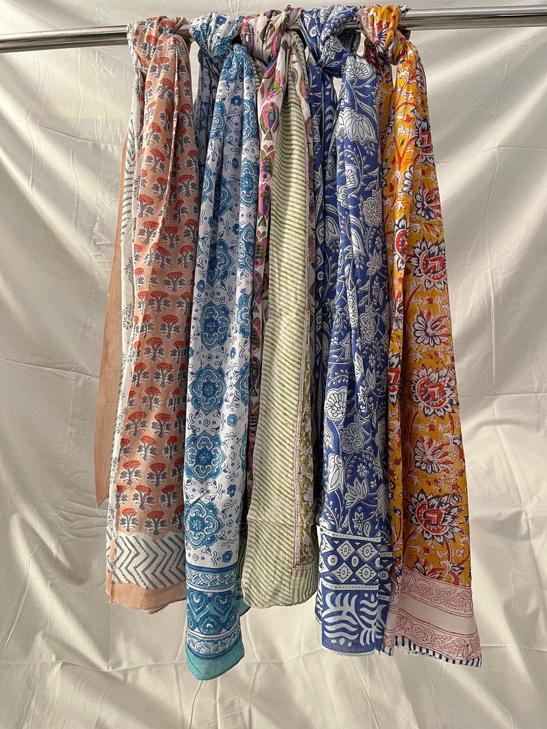 Indian Hand Block Print Cotton Sarong, Organic Scarf Handmade Floral ...