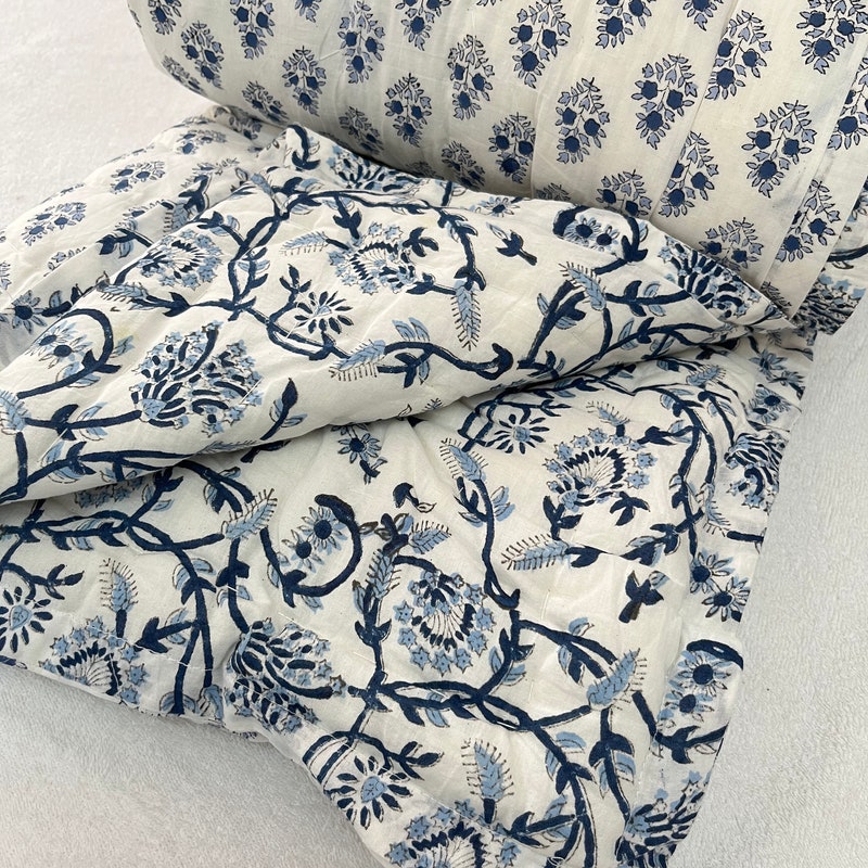 Blue Floral Quilt Pillow - Etsy UK