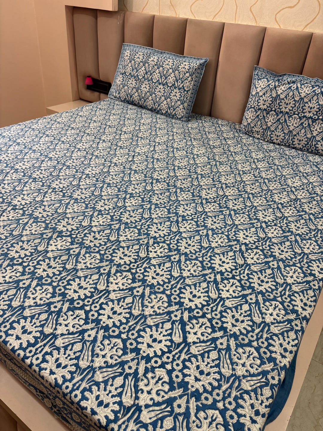 Jaipur Block Print Cotton Bed Sheet: Floral Bedcover, Queen Size With ...