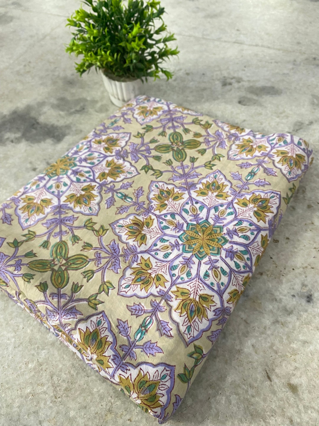 Hand Block Print Cotton Fabric: Floral Dressmaking Material - Etsy