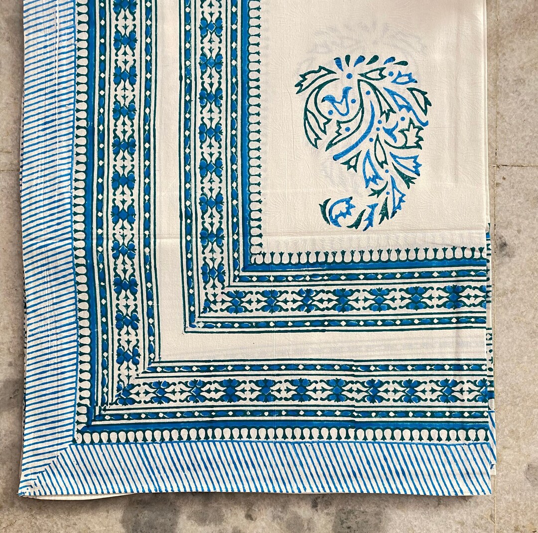 Indian Hand Block Print Bedspread, Block Printed Bedsheet, Queen Size ...