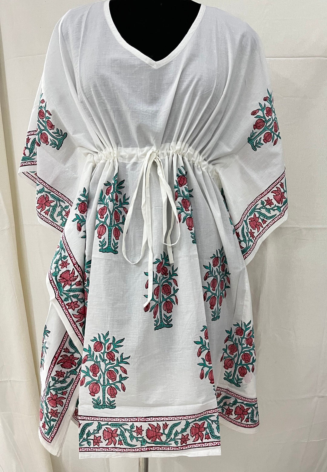 Indian Handmade Caftan, Floral Block Print Women Gown, Ethnic Beach ...
