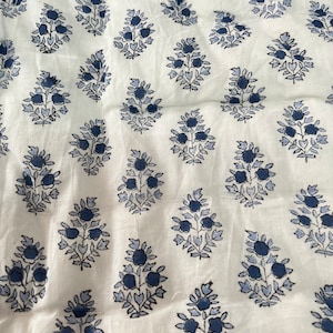 Blue Floral Hand Block Printed Quilt: Organic Cotton King Size ...