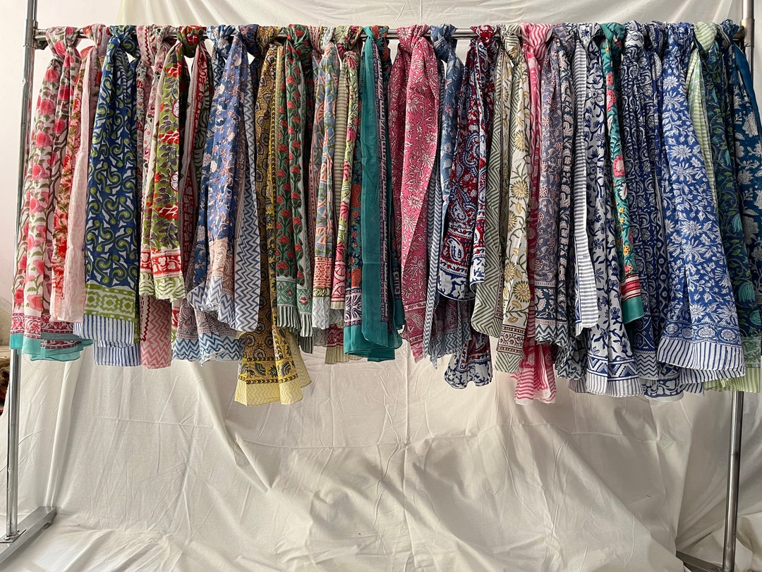 Floral Block Print Pareo, Jaipuri Handmade Cotton Fabric Summer Pareo ...