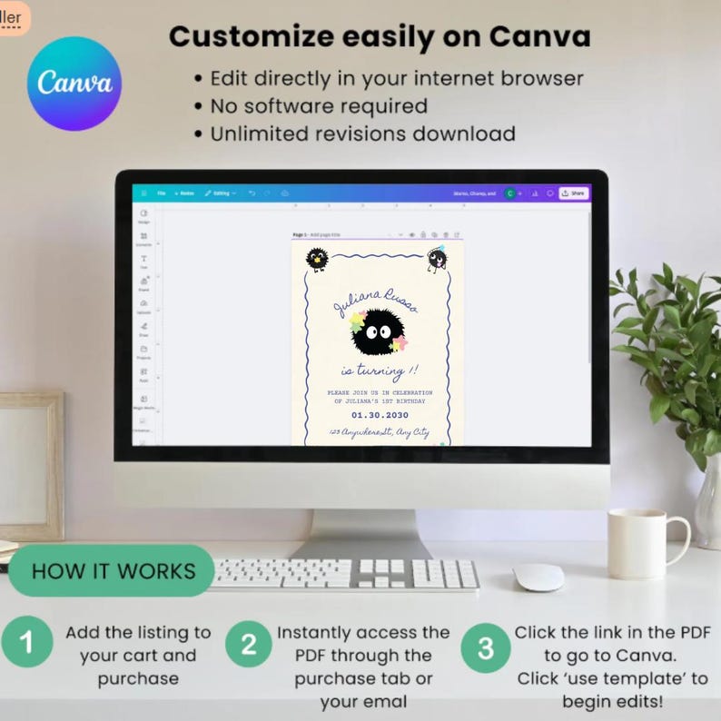 Studio Ghibli Birthday Card, Soot Sprites, Digital Invitation, Birthday ...
