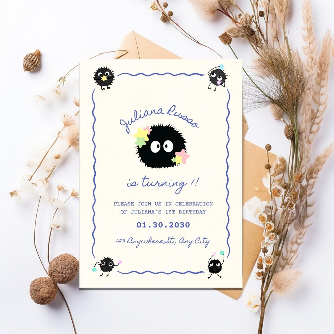 Studio Ghibli Birthday Card, Soot Sprites, Digital Invitation, Birthday ...
