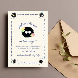 Studio Ghibli Birthday Card, Soot Sprites, Digital Invitation, Birthday ...