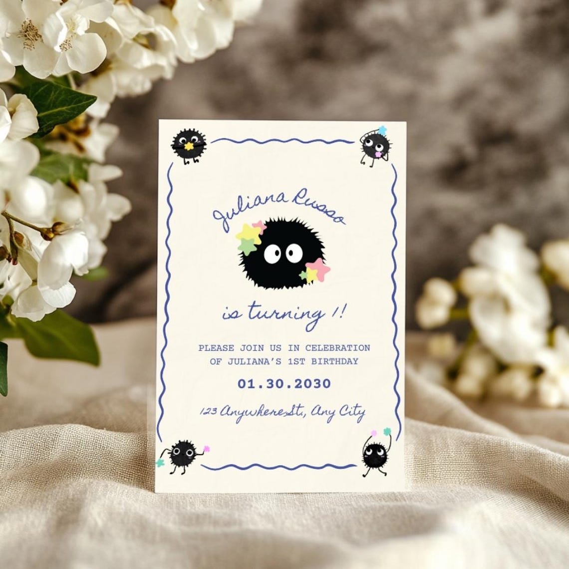 Studio Ghibli Birthday Card, Soot Sprites, Digital Invitation, Birthday ...