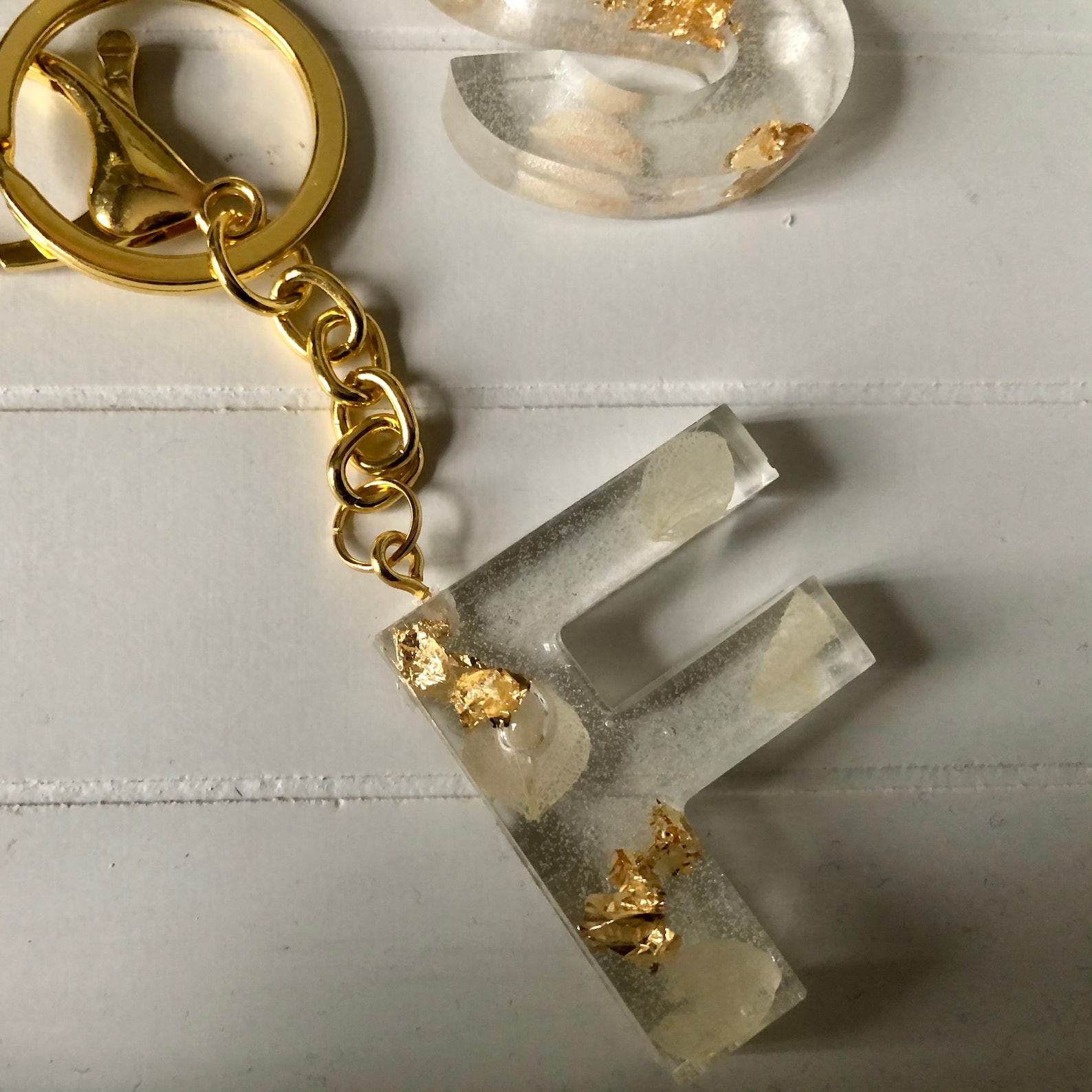 Letter F keychain homemade creams and gold resin keychain | Etsy