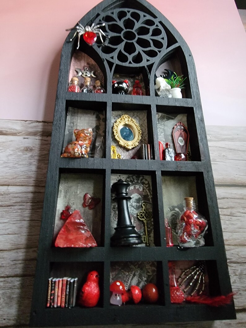 Witch Shelf With Crystals – Black Wooden Arch Window Shelf – Gothic ...
