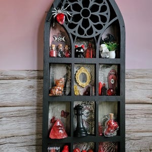 Witch Shelf With Crystals – Black Wooden Arch Window Shelf – Gothic ...