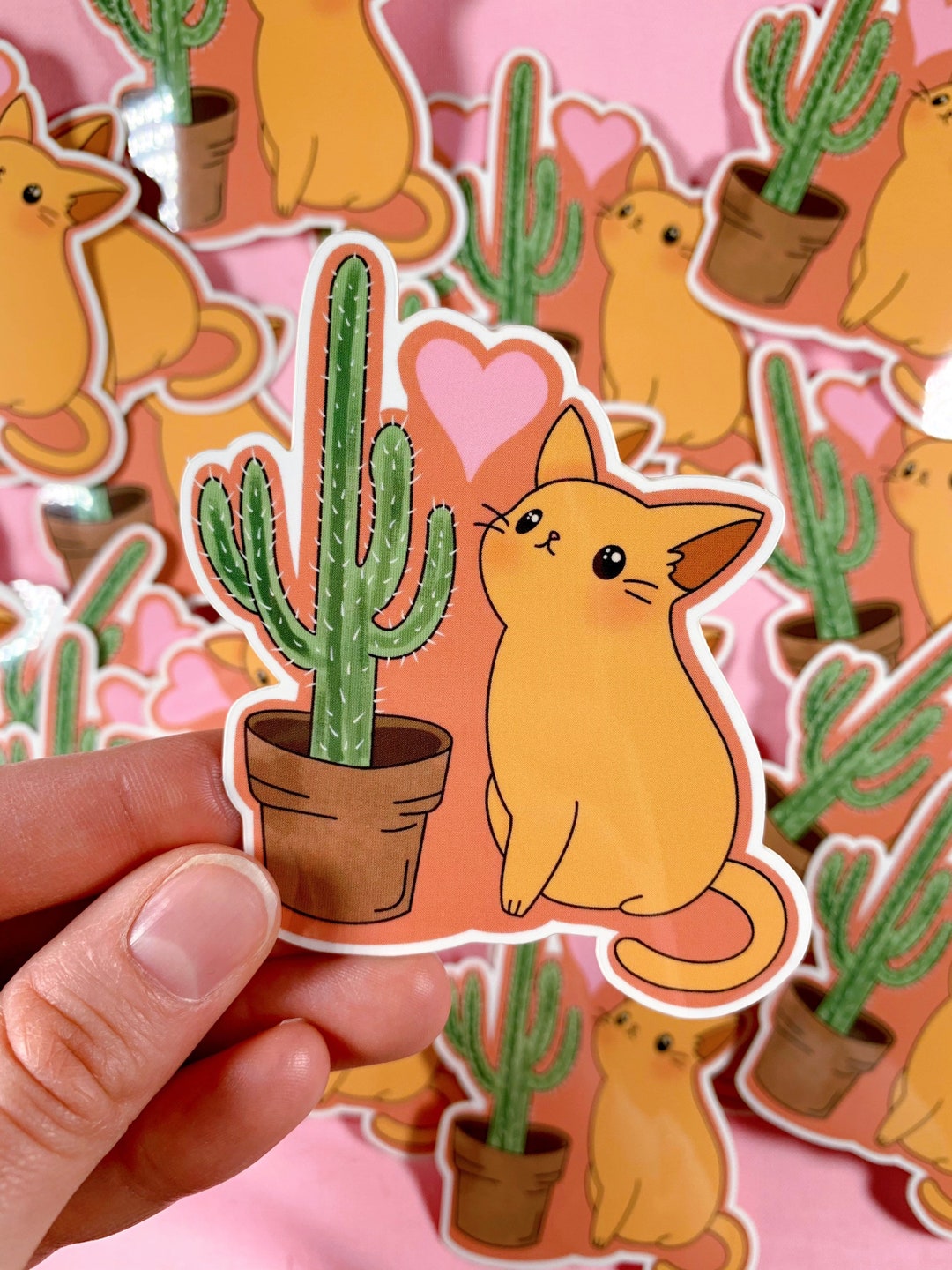 Orange Cat With Plant Sticker - Etsy