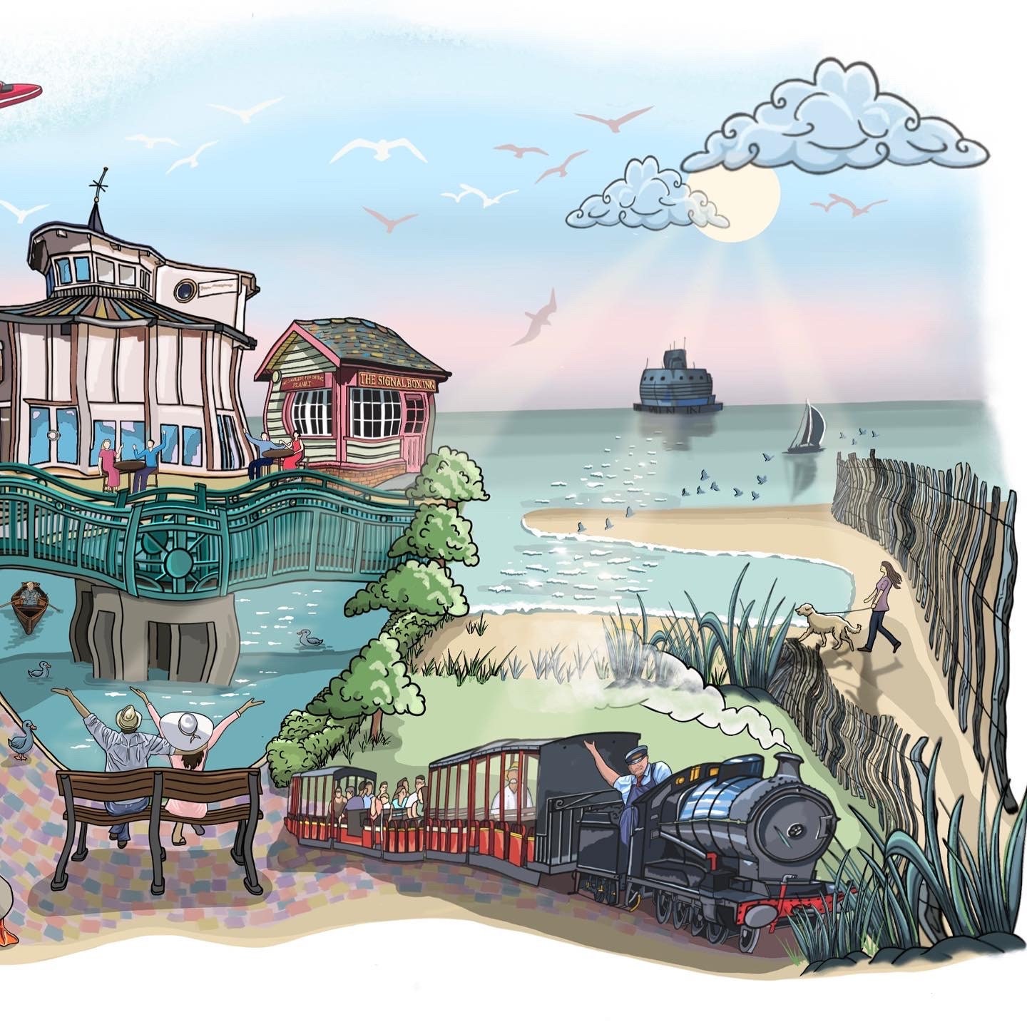 Cleethorpes Panoramic Digital Print Coastal Art Illustration Artwork ...