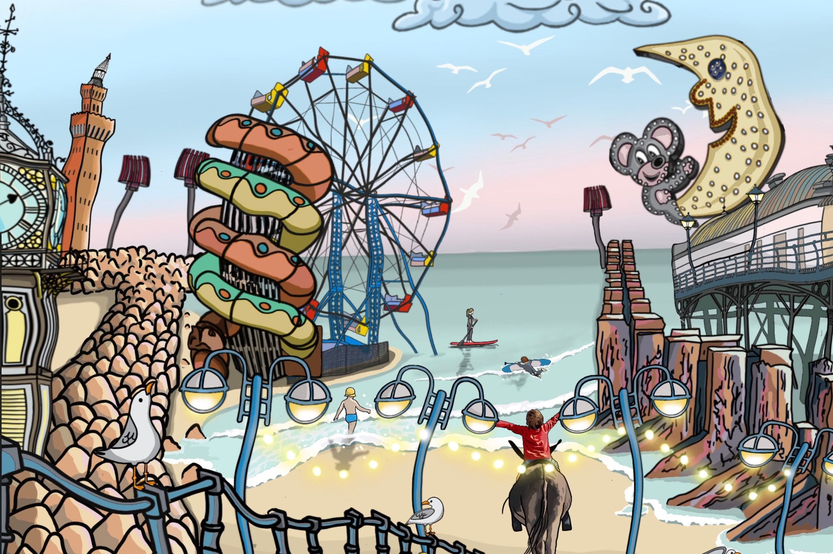 Cleethorpes Panoramic Digital Print Coastal Art Illustration Artwork ...