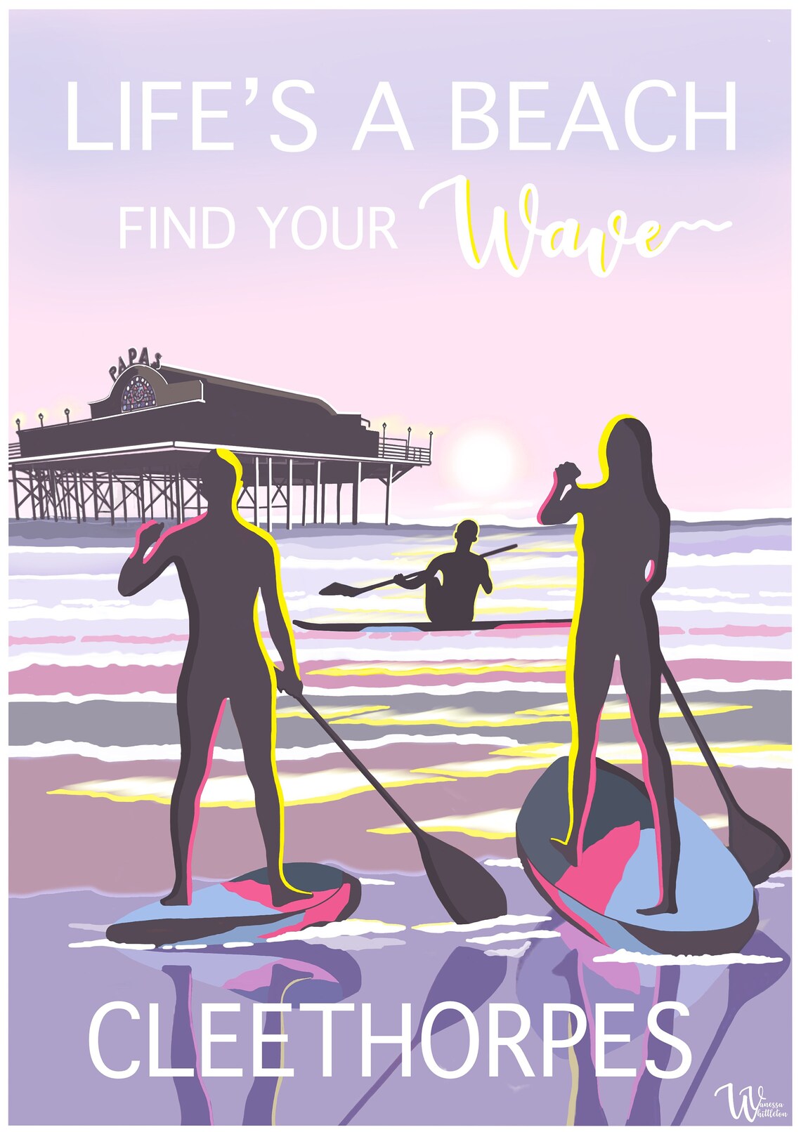 Beach Print Cleethorpes Paddle Boarding Vintage Holiday Poster Coastal ...