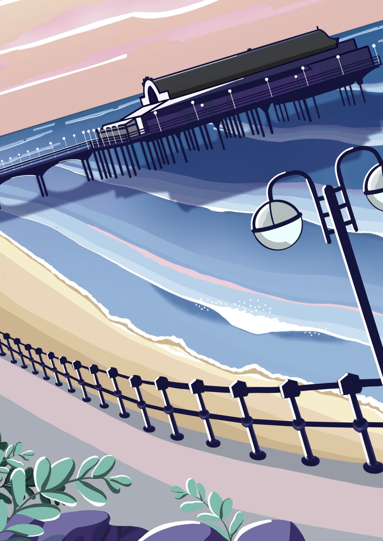 Cleethorpes Pier Digital Print Coastal Art Beach Holiday Poster ...
