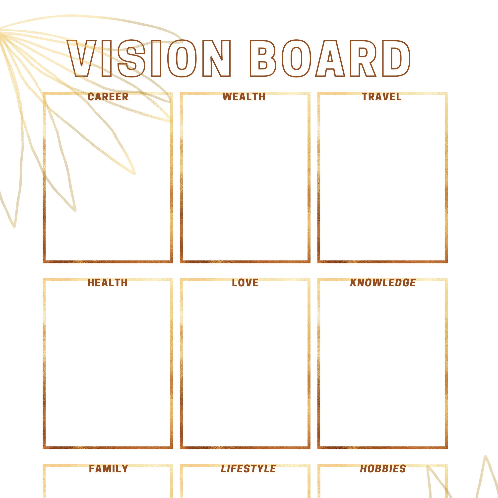 Printable Vision Board Template Gold - Etsy