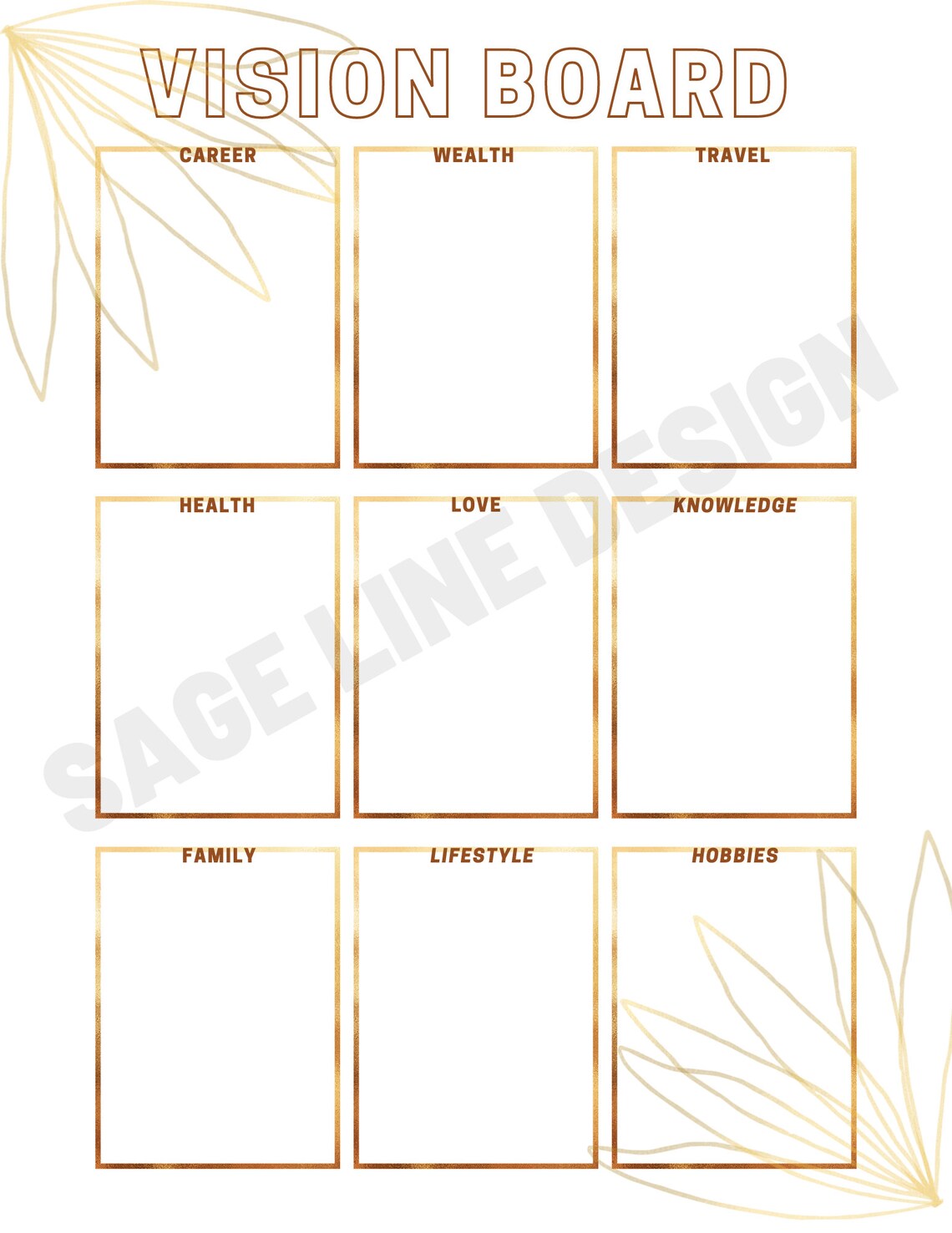 Printable Vision Board Template Gold - Etsy