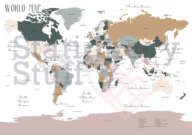 World Map Digital Download PDF PNG A3 Neutral - Etsy