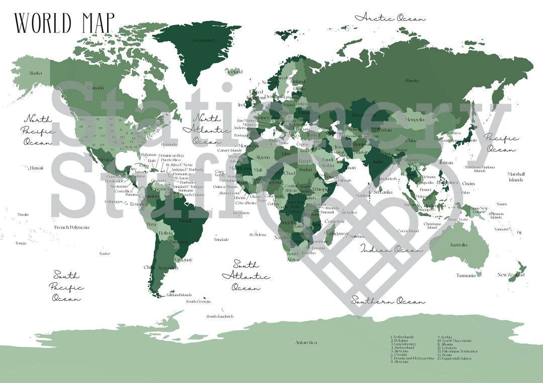 World Map Digital Download PDF PNG A3 Green - Etsy