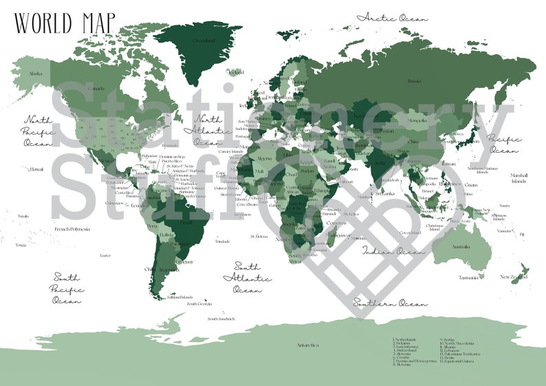World Map Digital Download PDF PNG A3 Green - Etsy
