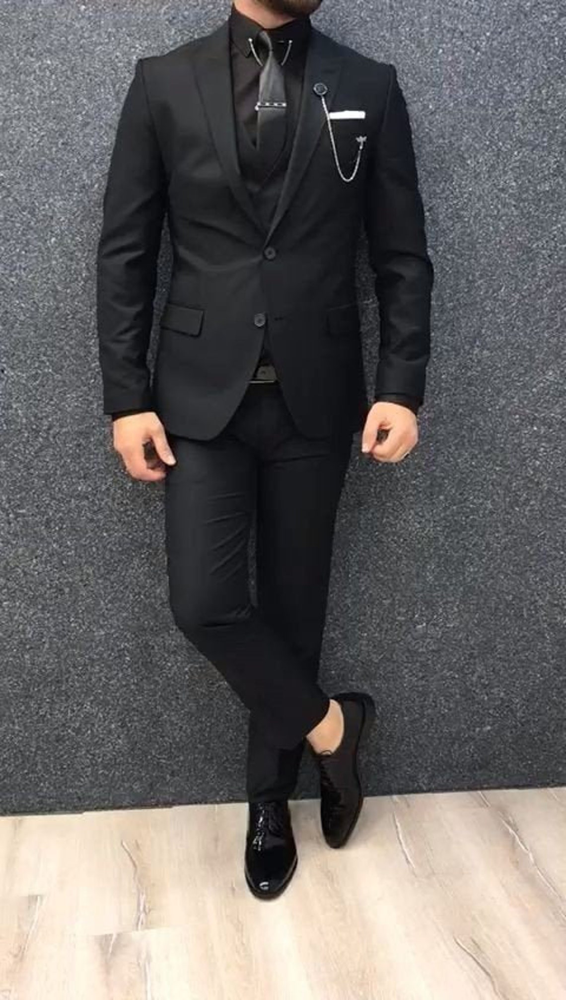 Traje de hombre Negro de 3 piezas Traje de moda fiesta formal | Etsy