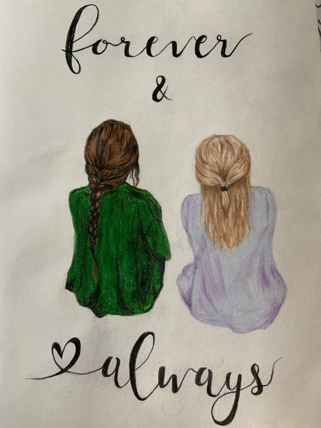 Custom Colored Pencil Best Friends Drawing - Etsy