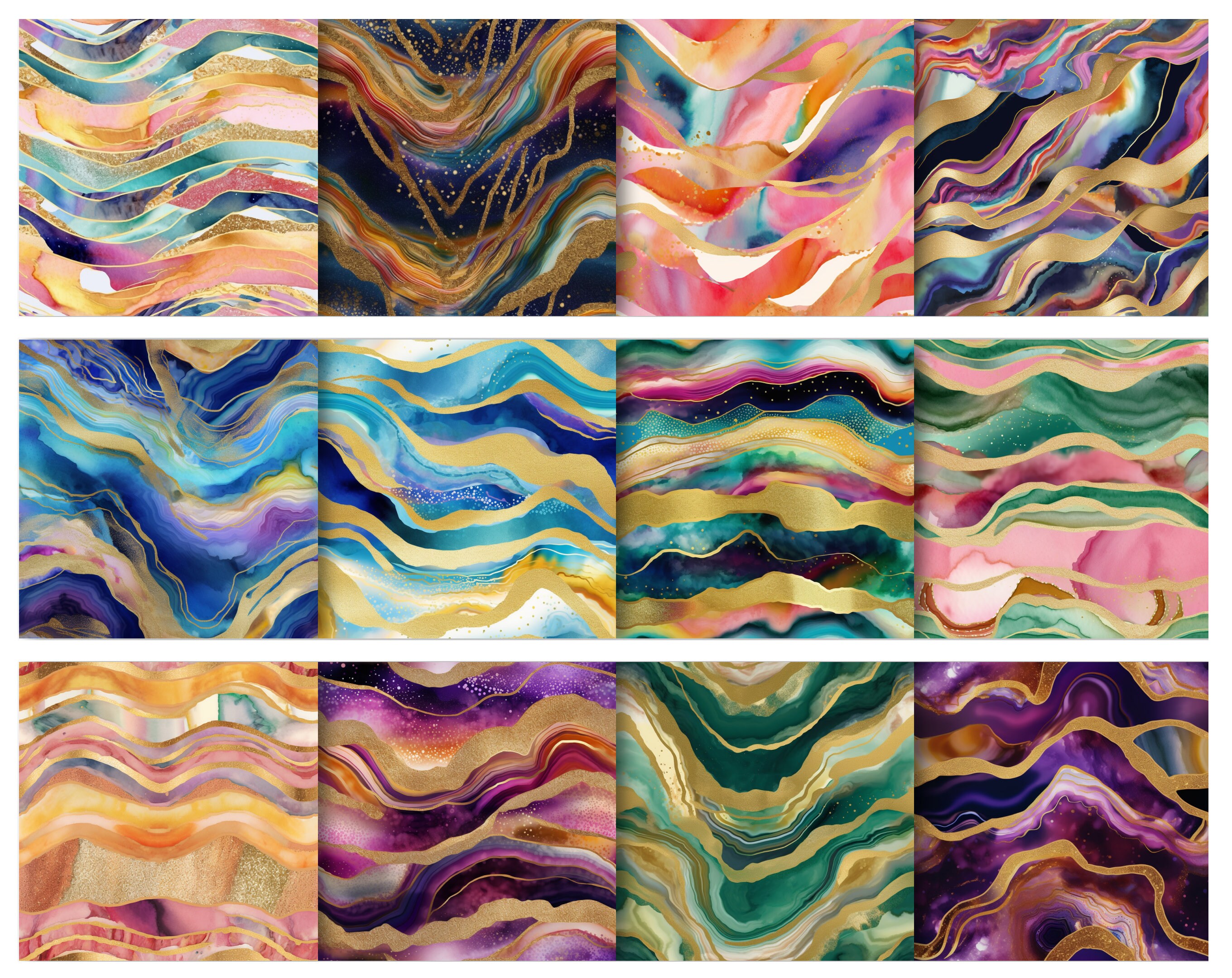 Agate With Gold Ribbon - Digital Pattern, Digital Paper, Repeating ...