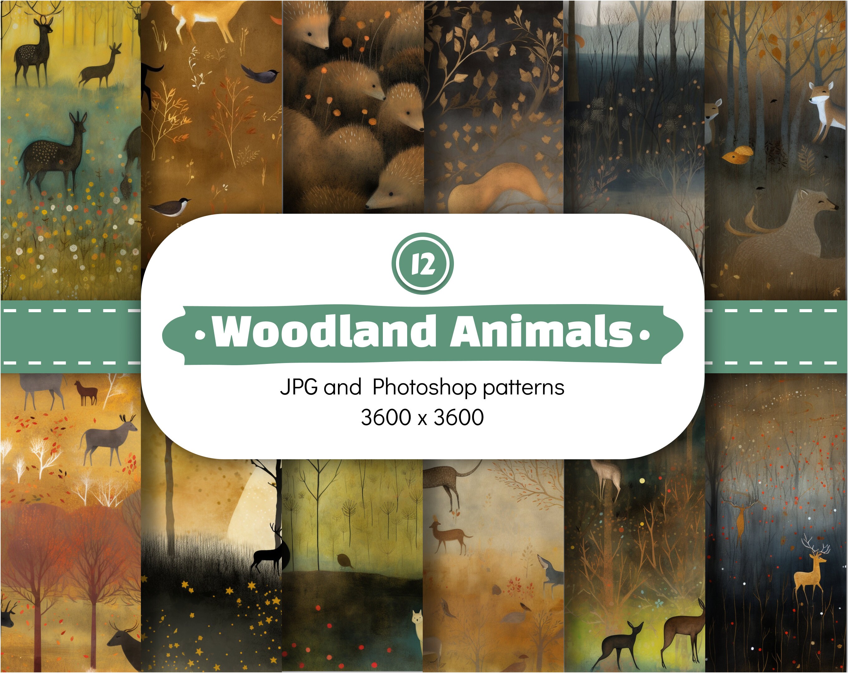 Woodland Animals - Digital Pattern, Digital Paper, Repeating Pattern ...
