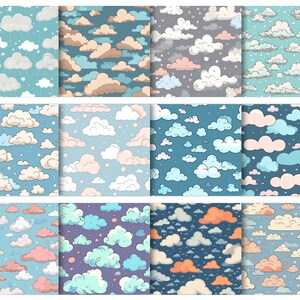 Fluffy Cartoon Clouds - Digital Pattern, Digital Paper, Repeating ...