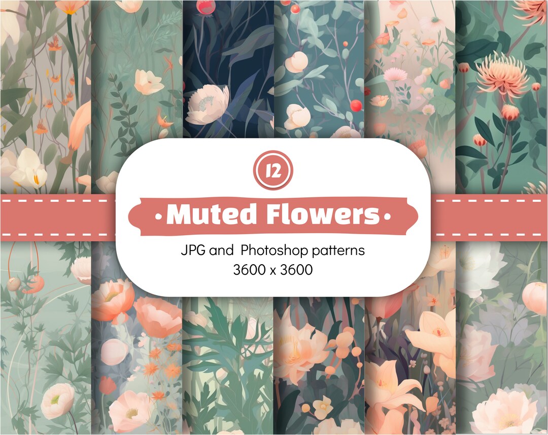 Muted Florals, Field Flowers - Digital Pattern, Digital Paper ...
