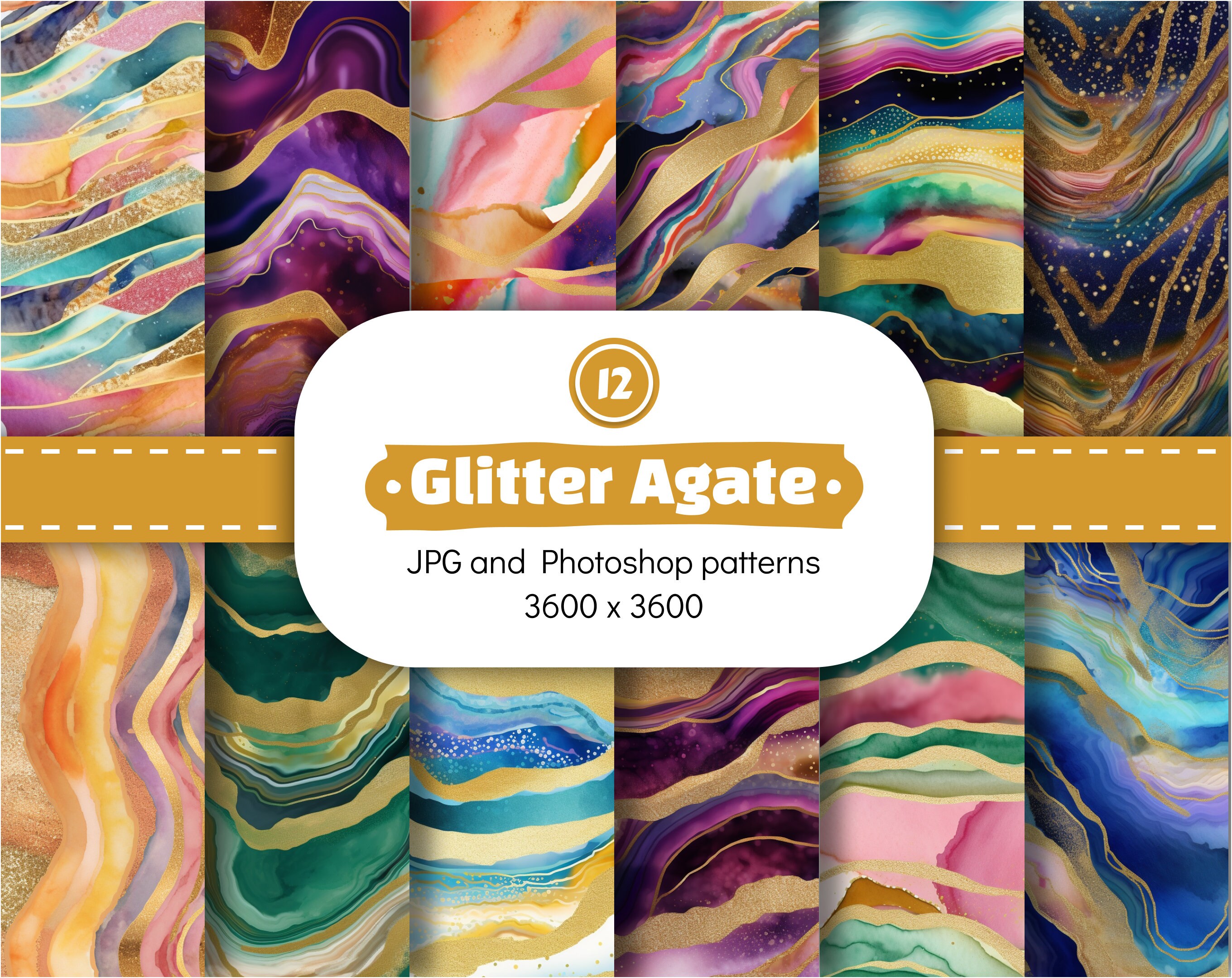 Agate With Gold Ribbon - Digital Pattern, Digital Paper, Repeating ...