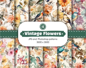 Birds and Flowers Watercolor Pattern - Etsy