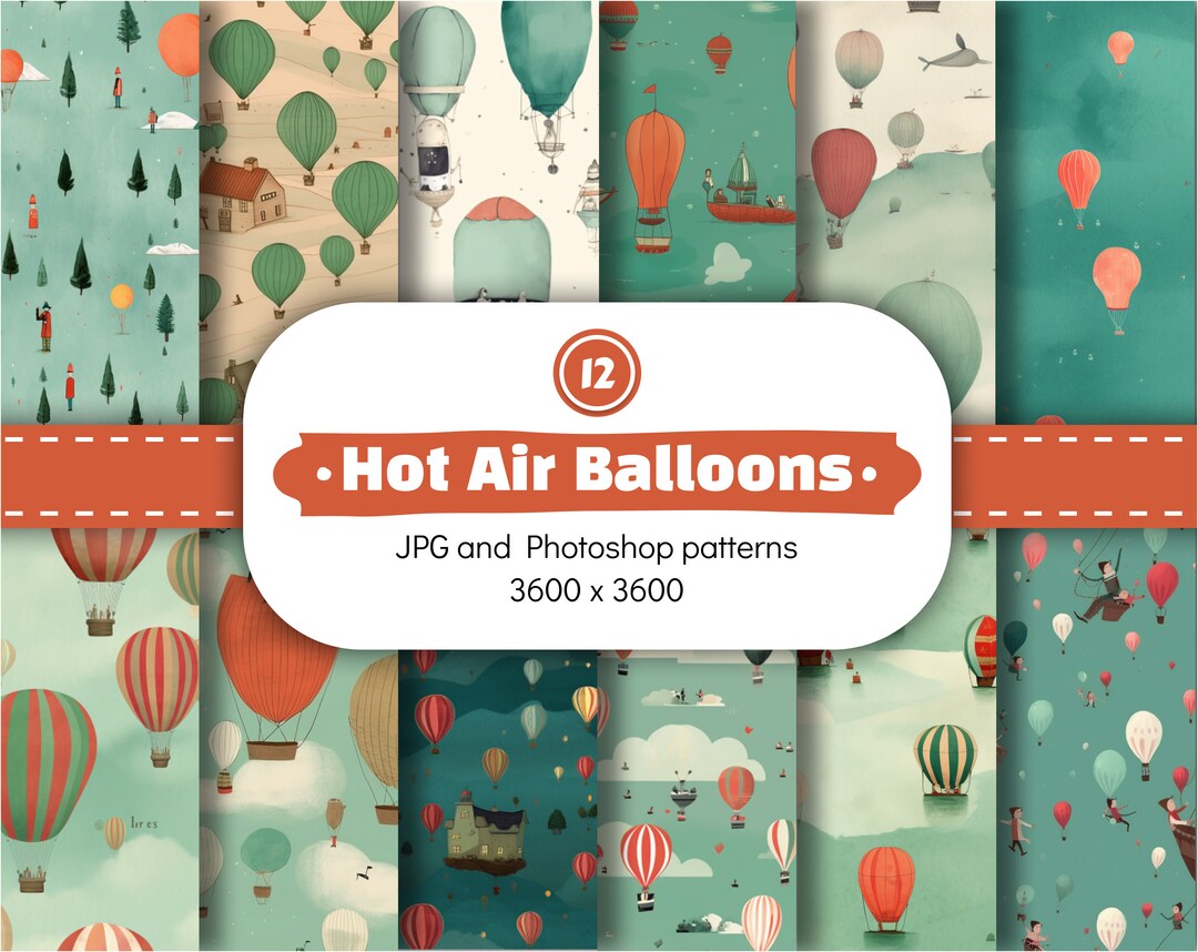 Whimsical Hot Air Balloons - Digital Pattern, Digital Paper, Repeating ...