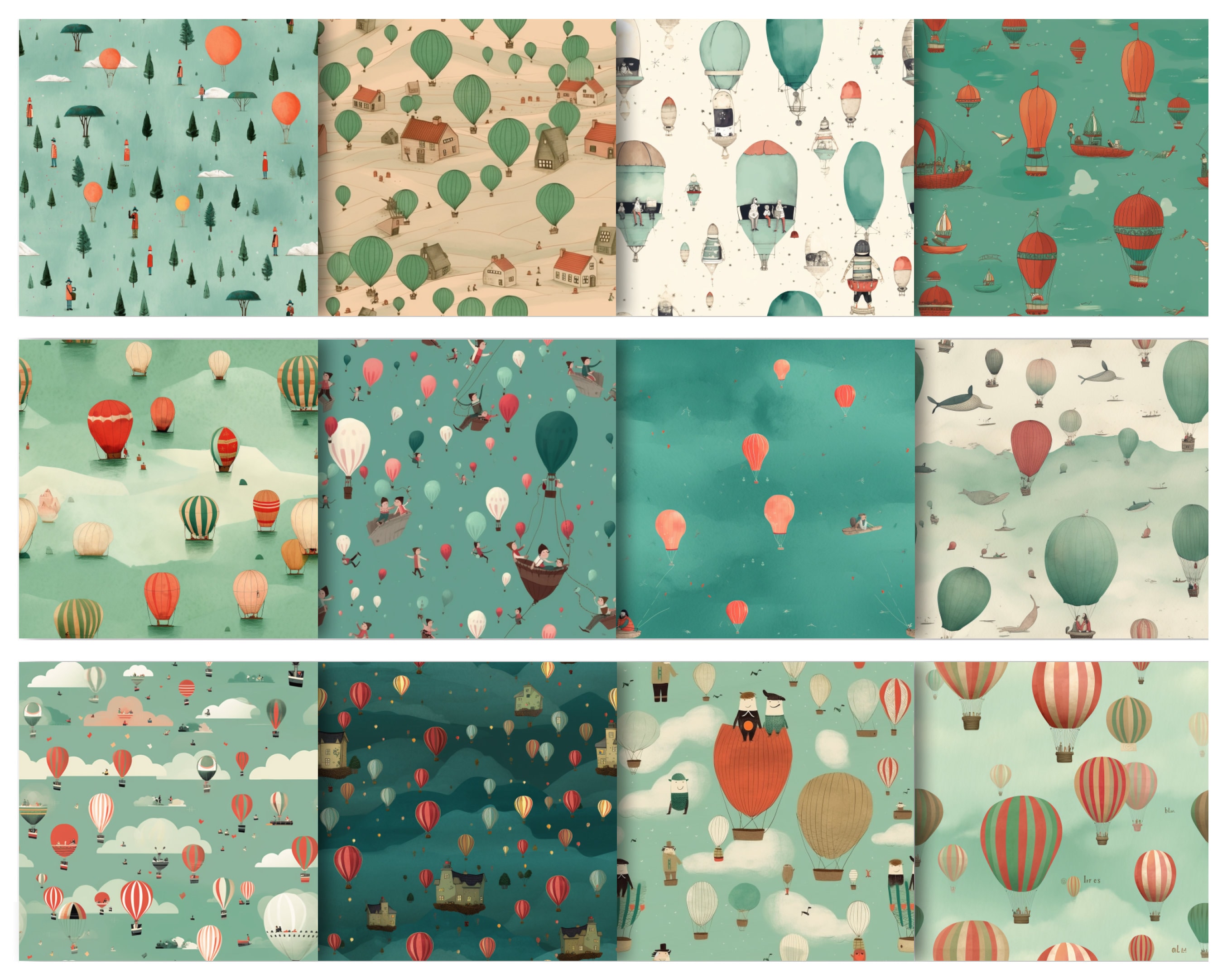 Whimsical Hot Air Balloons - Digital Pattern, Digital Paper, Repeating ...