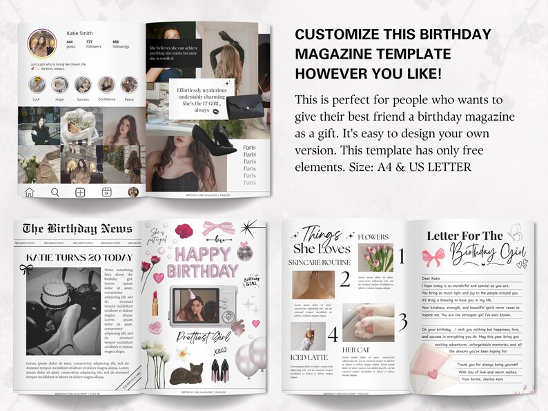 Birthday Magazine Template Personalized Custom Magazine Editable Bestie ...