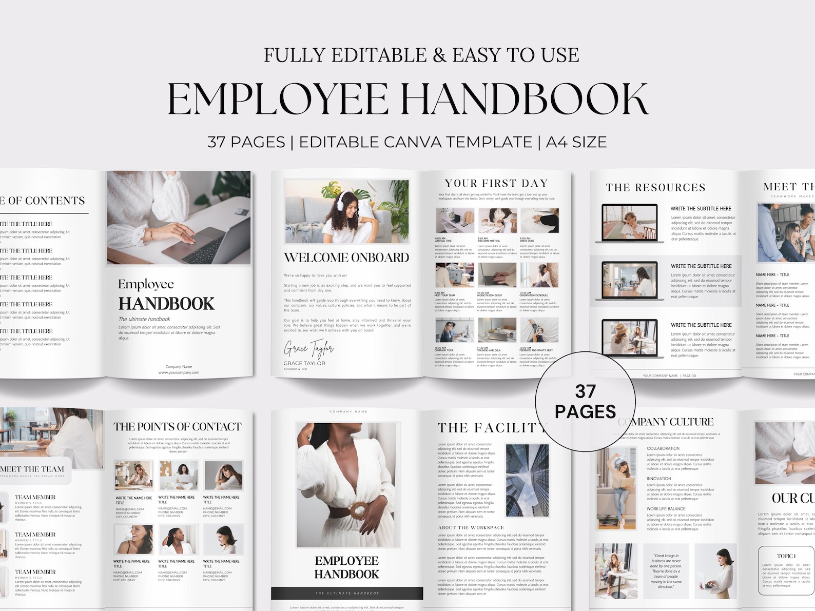 Employee Handbook Template Editable Handbook Design Employee Training ...