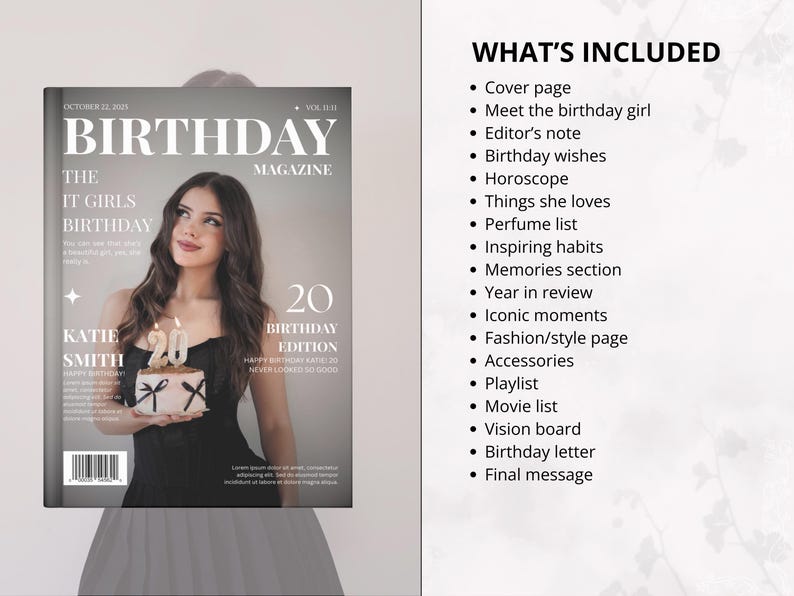 Birthday Magazine Template Personalized Custom Magazine Editable Bestie ...