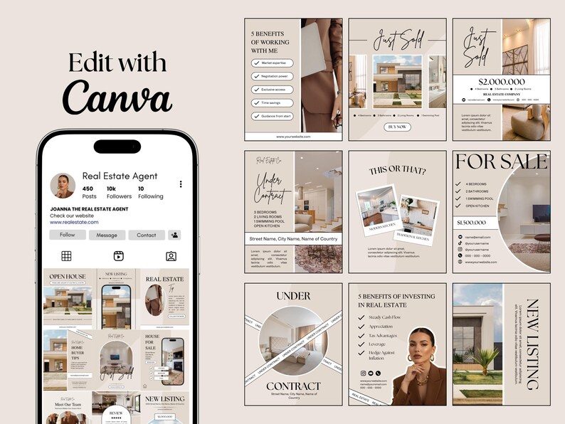 Real Estate Instagram Post Templates Luxury Realtor Canva Social Media ...