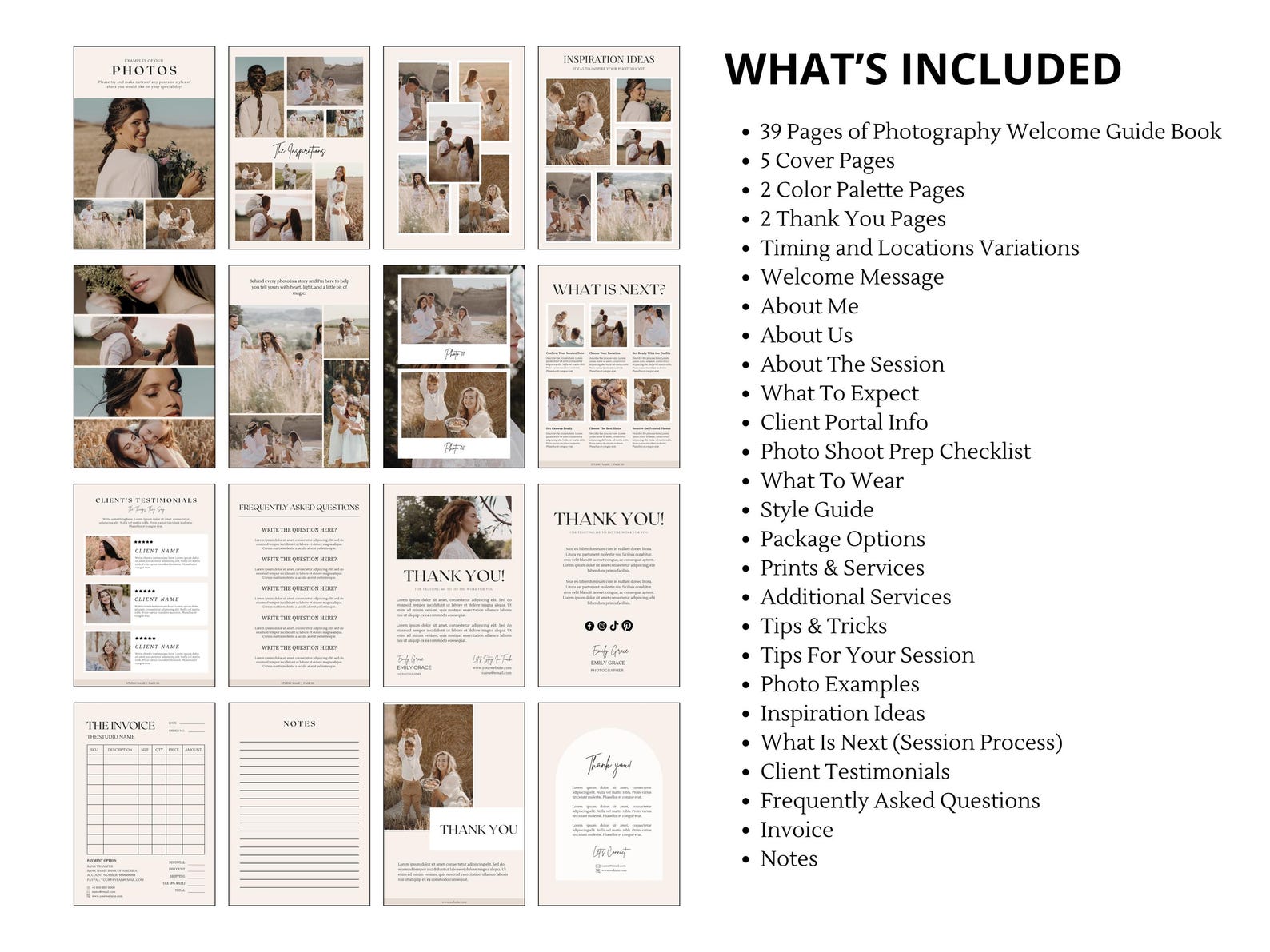39 Page Photography Family Session Guide, Photography Template, Family ...