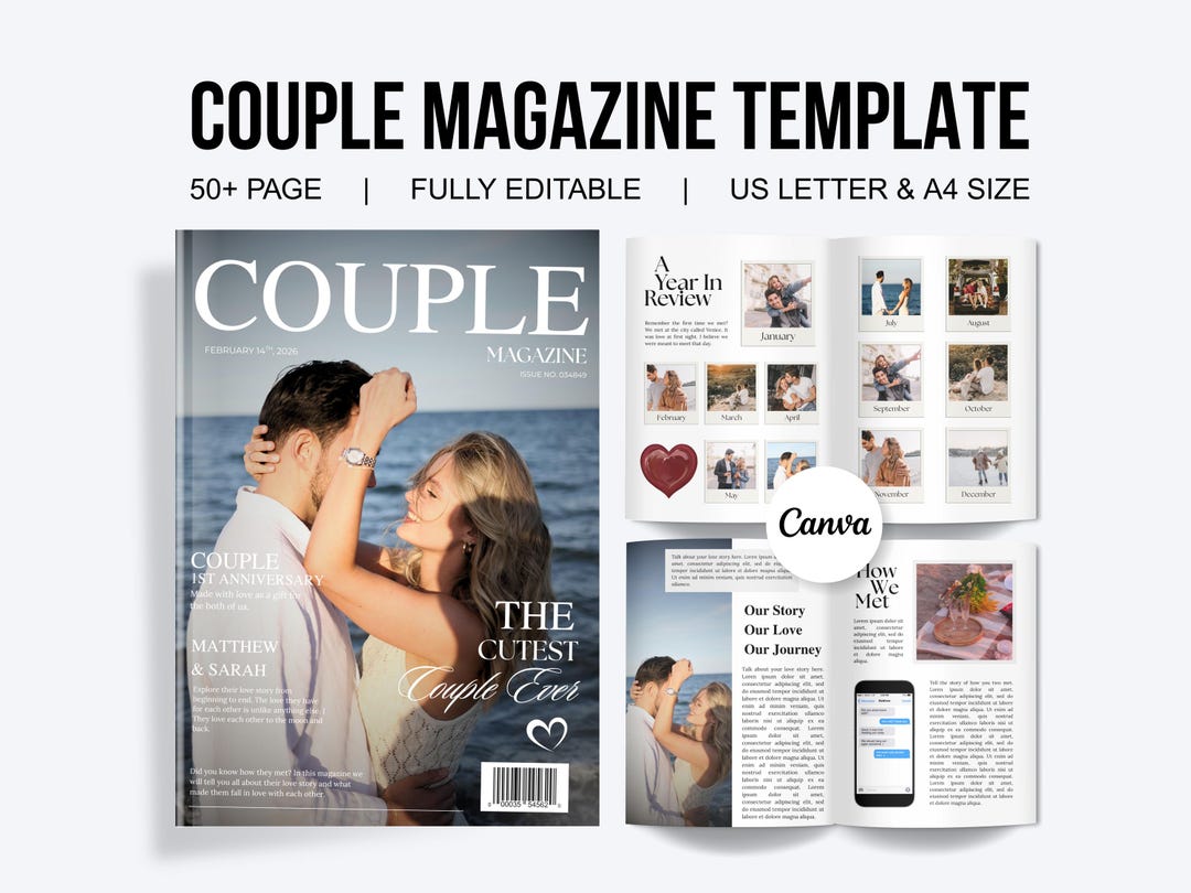 Couple Magazine Template Personalized Anniversary Gift Custom Editable ...