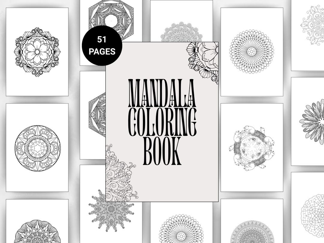 51 Page Mandala Coloring Book, Adult Coloring Book, Mandala Sheets ...