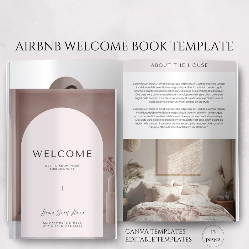 15 Page Airbnb Welcome Book Template, Vacation Rental Template, Real ...